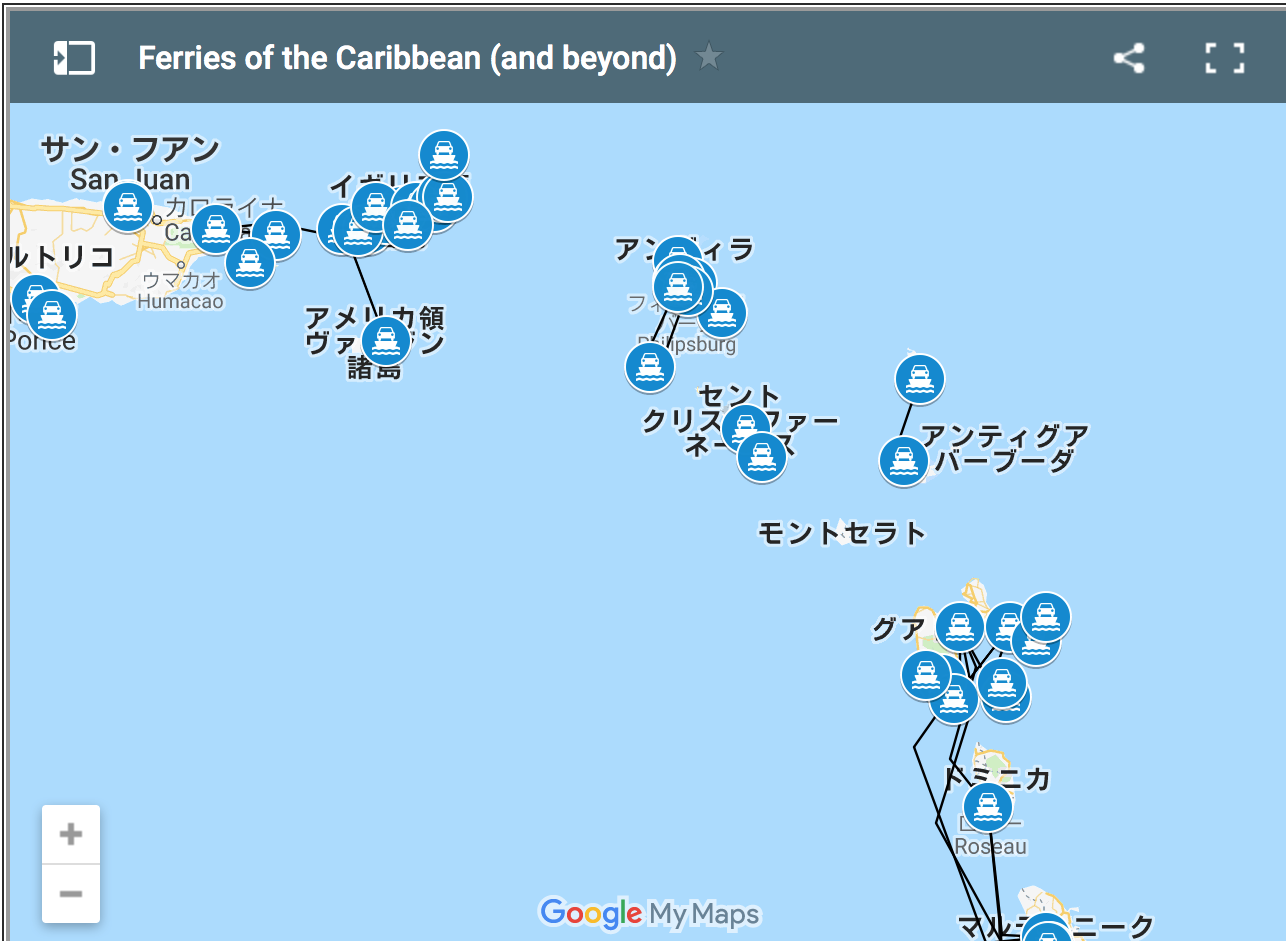 カリブ海フェリーマップ | Green🟢 Blue🔵 Caribbean